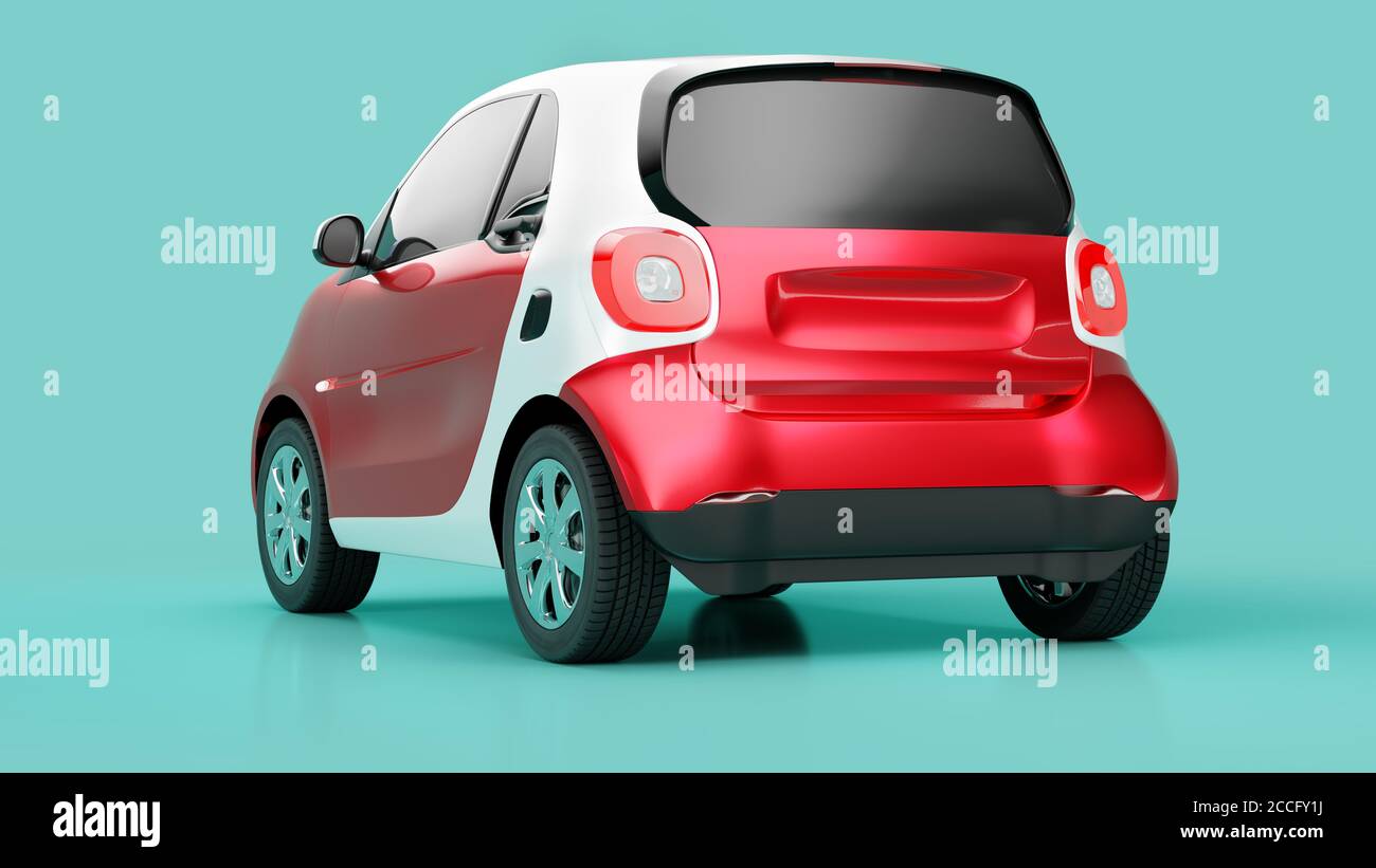 Back view of eco red concept car on blue background Stock Photo - Alamy