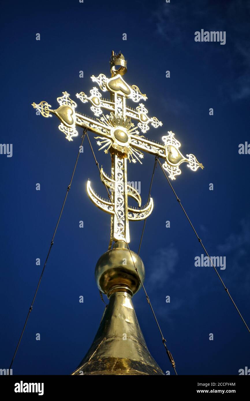 = Shining Golden Orthodox Cross = Shining in the sun Orthodox cross on ...