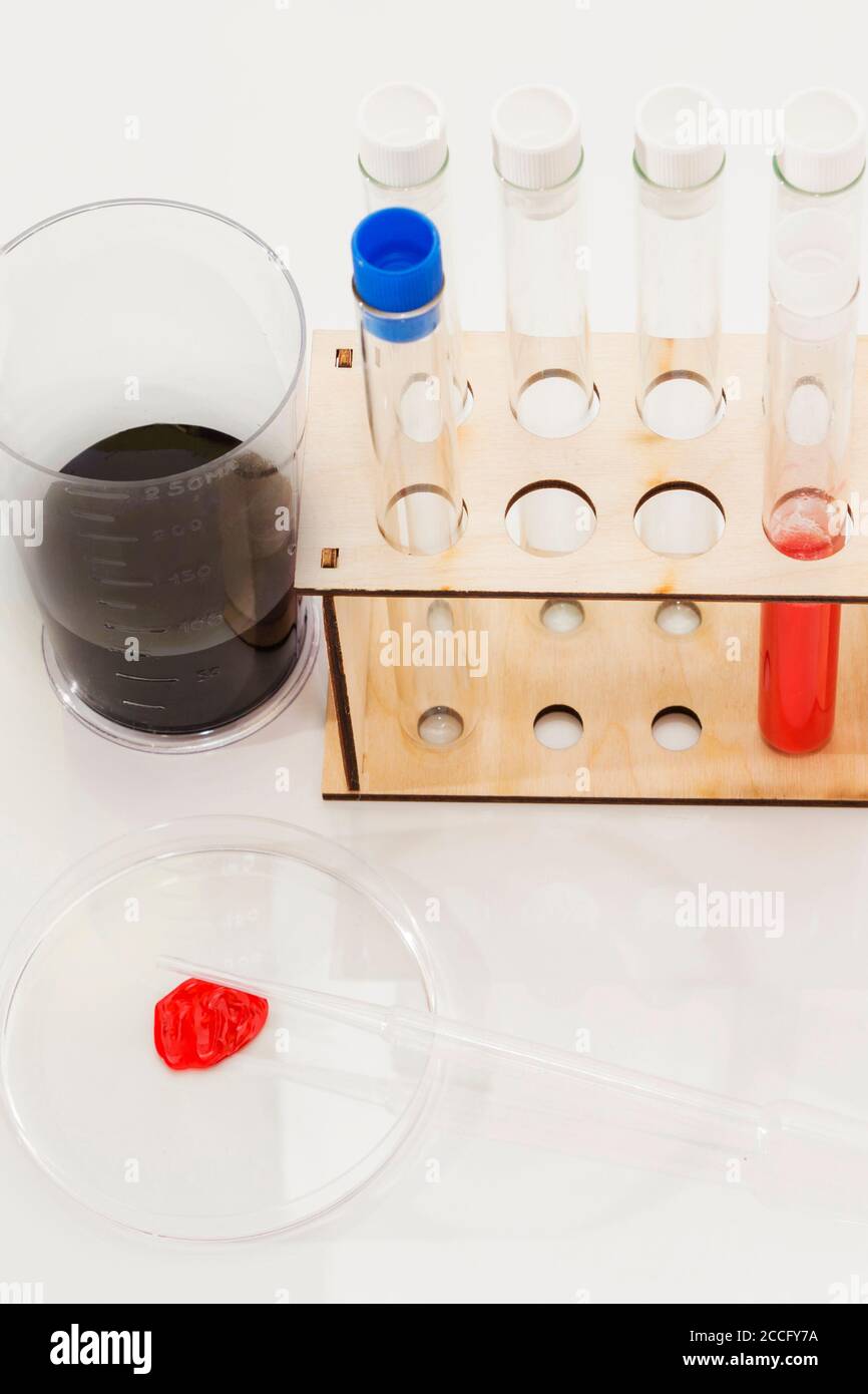 Lab tube, eppendorfs with red liquid. White background. Studio shot ...
