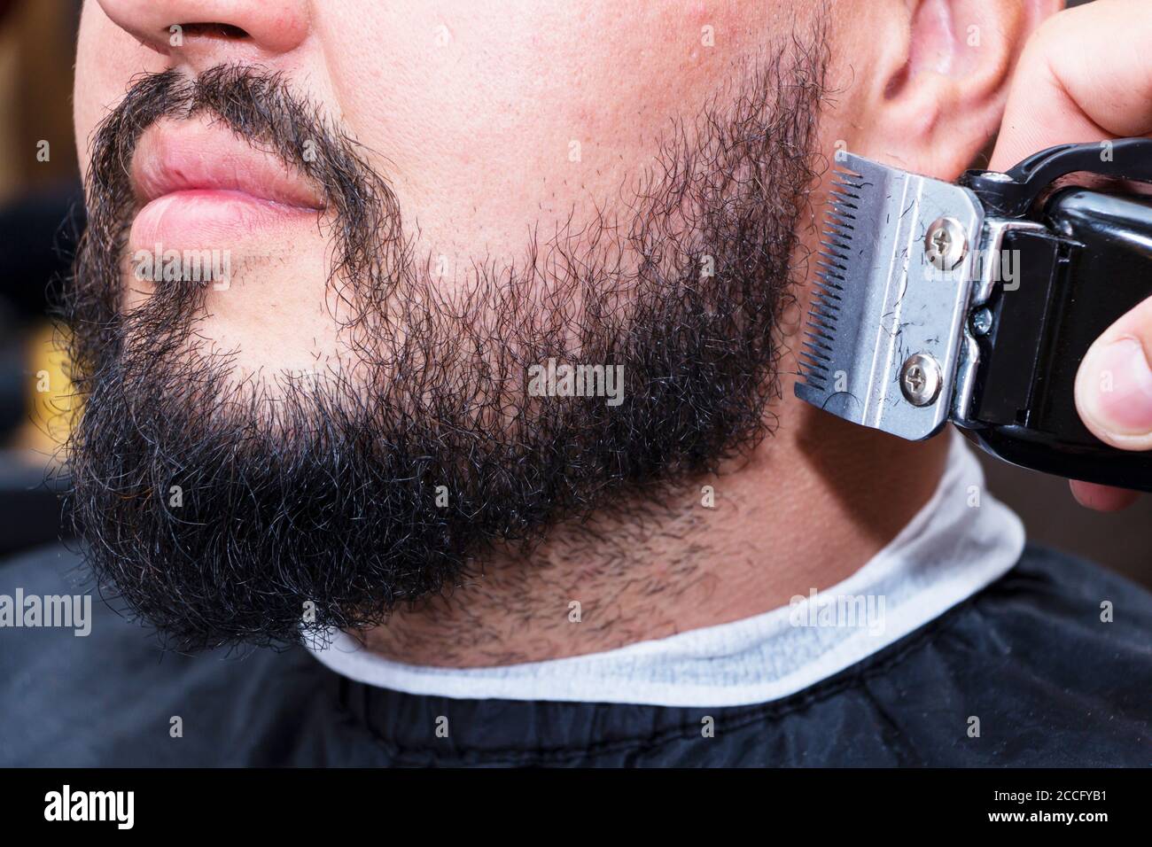 Beard styling and cut. Close up cropped photo of a styling of a red ...