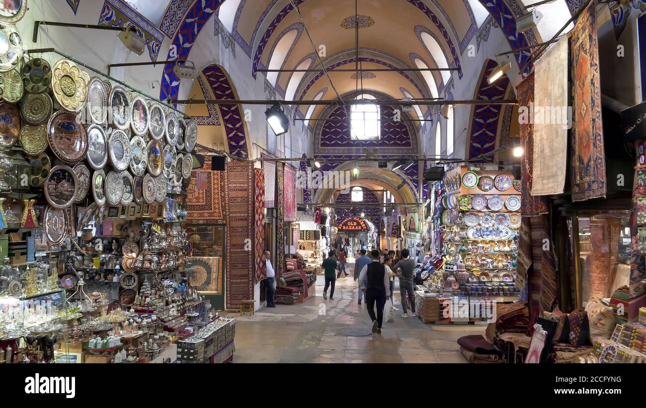 ISTANBUL, TURKEY - MAY, 22, 2019: inside the ancient grand bazaar in ...