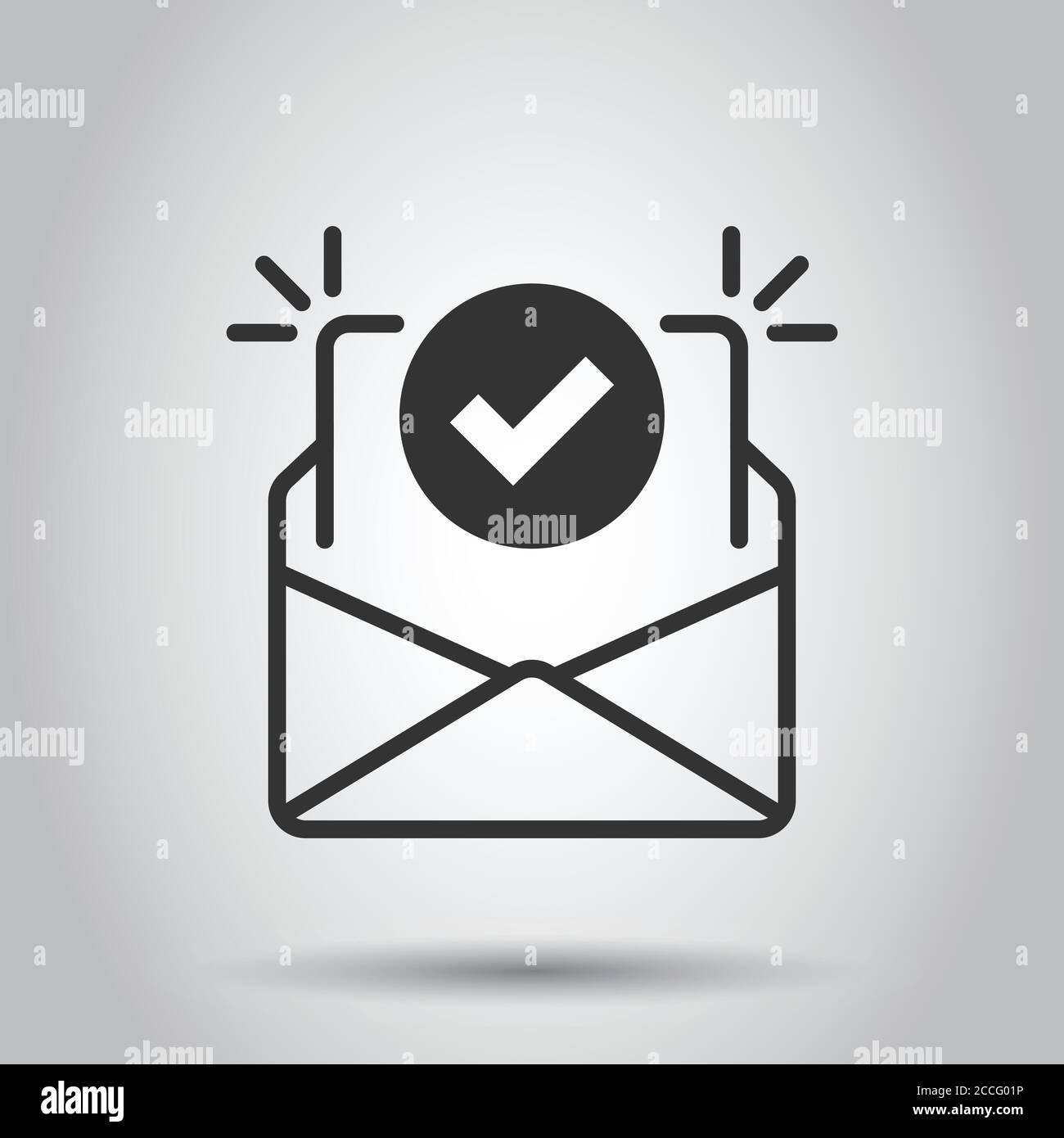 Envelope with confirmed document icon in flat style. Verify vector ...