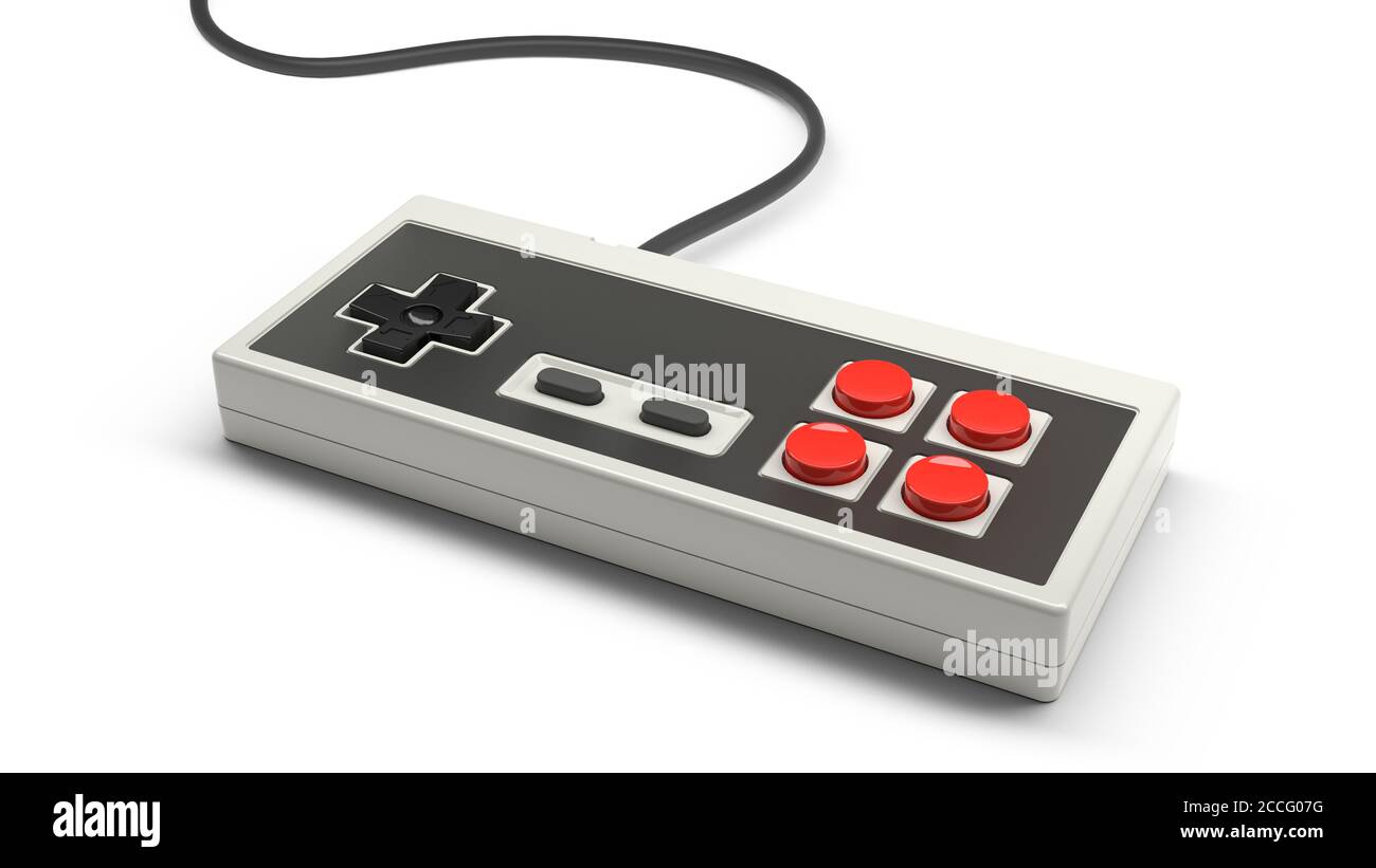 Retro computer gaming controller joystick on a white background Stock ...