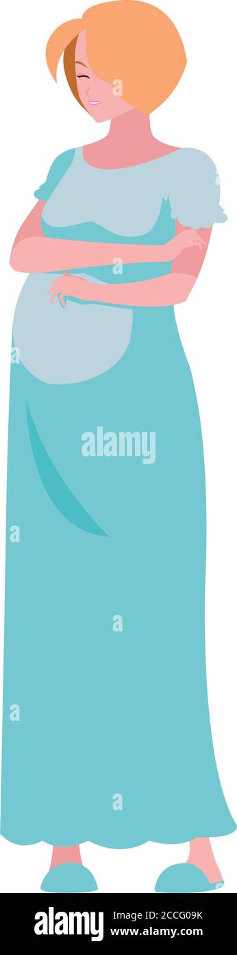 Blond Pregnant Woman Cartoon Design Belly Pregnancy Maternity And