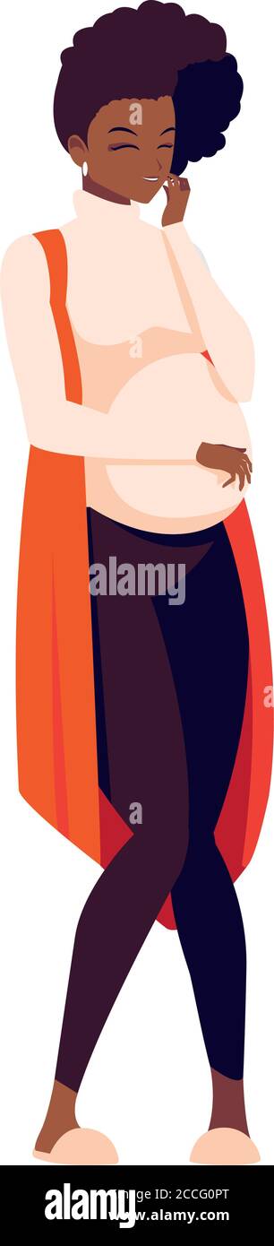 Black Pregnant Woman Cartoon Design Belly Pregnancy Maternity And