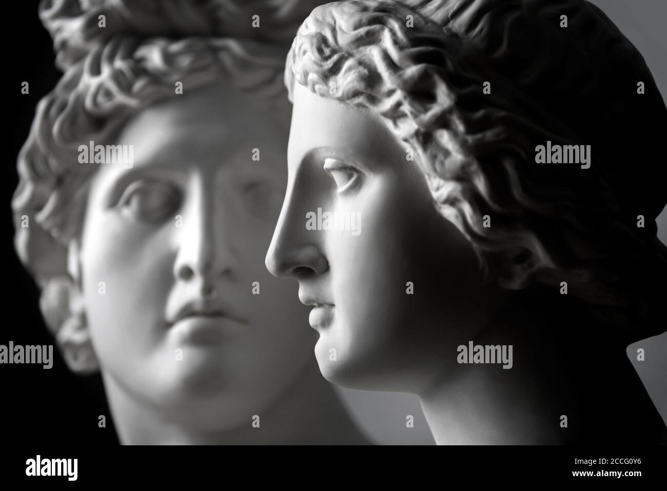 Statue. Gypsum statue of Venus head. Gypsum statue of Apollo's head and ...