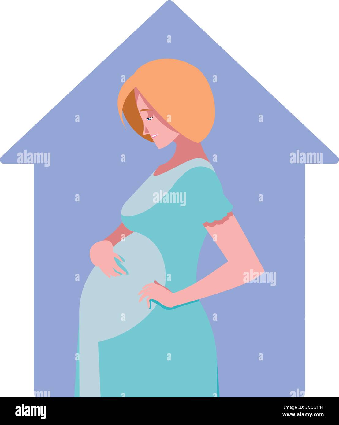 Blond Pregnant Woman Cartoon In House Design Belly Pregnancy Maternity