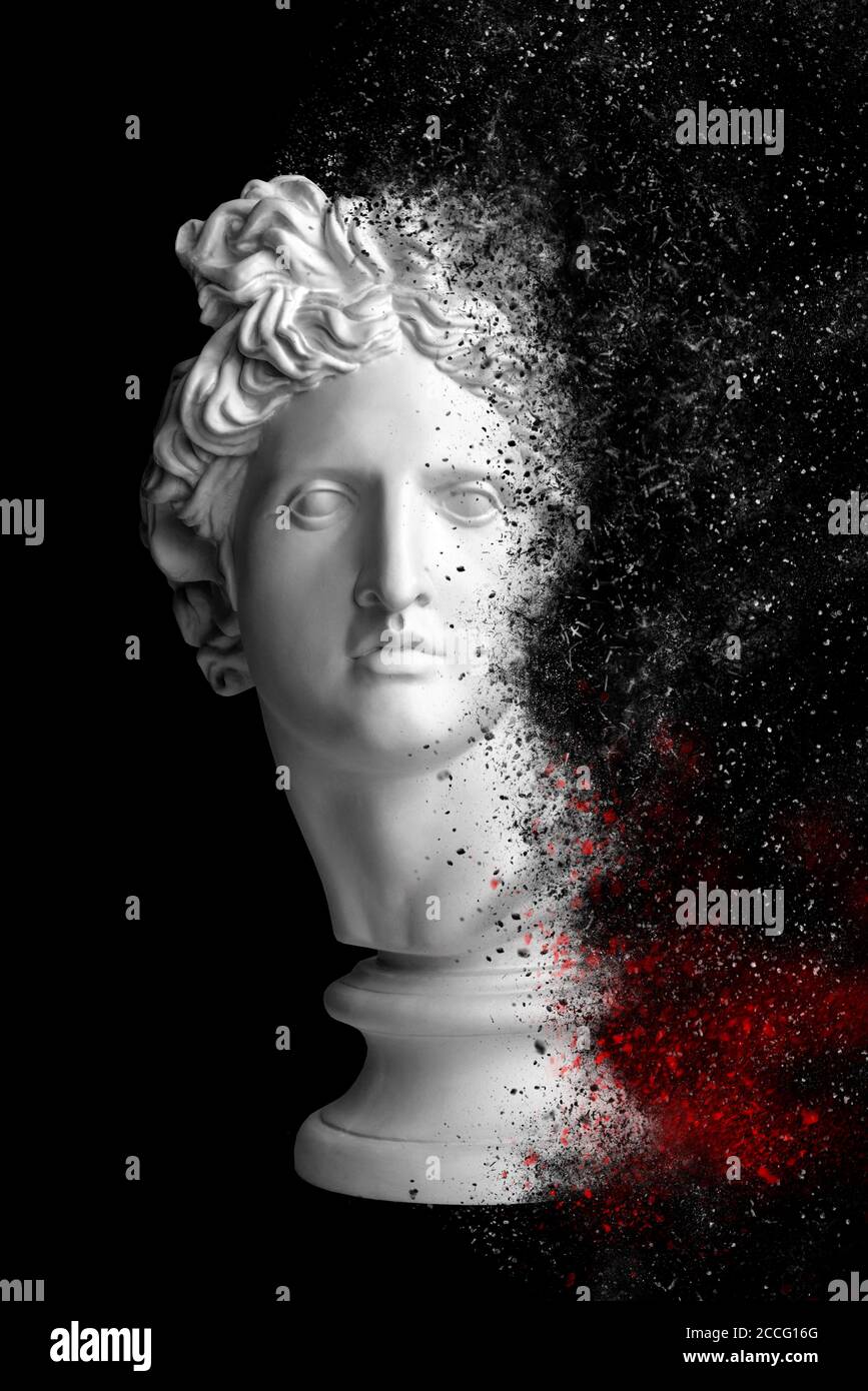 3d anaglyph effect. Gypsum statue of Apollo's head. Man. Creative. Head ...