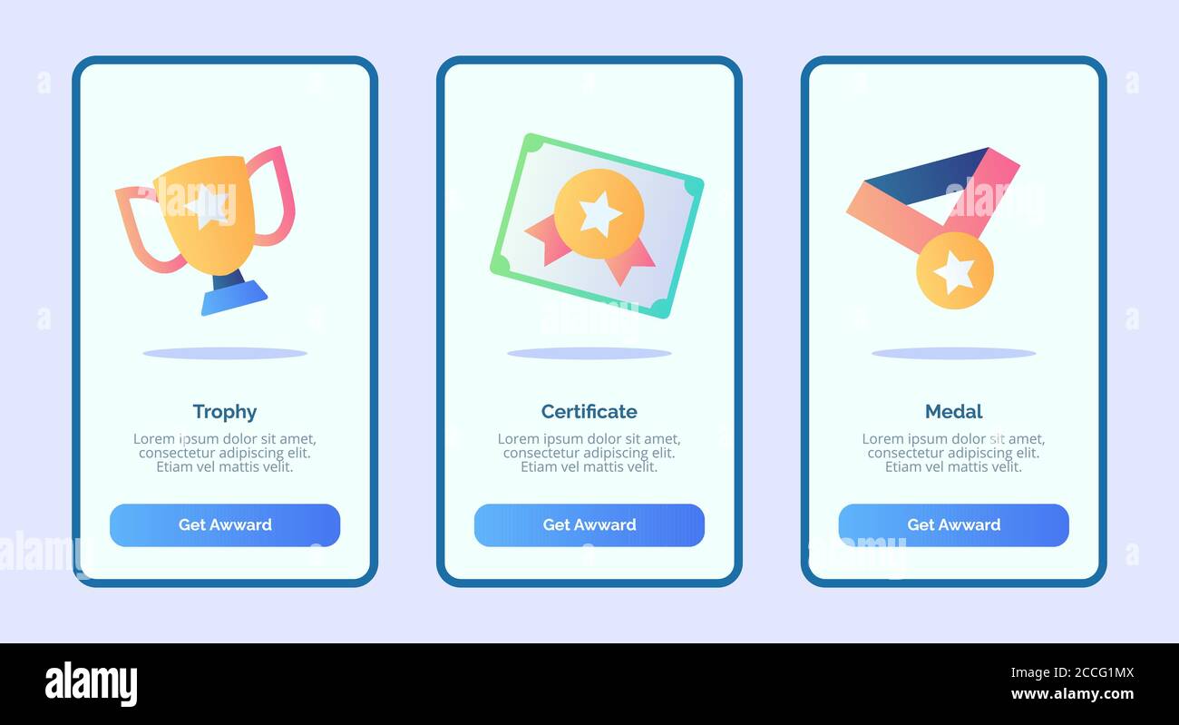 Trophy certificate medal for mobile apps template banner page UI with ...