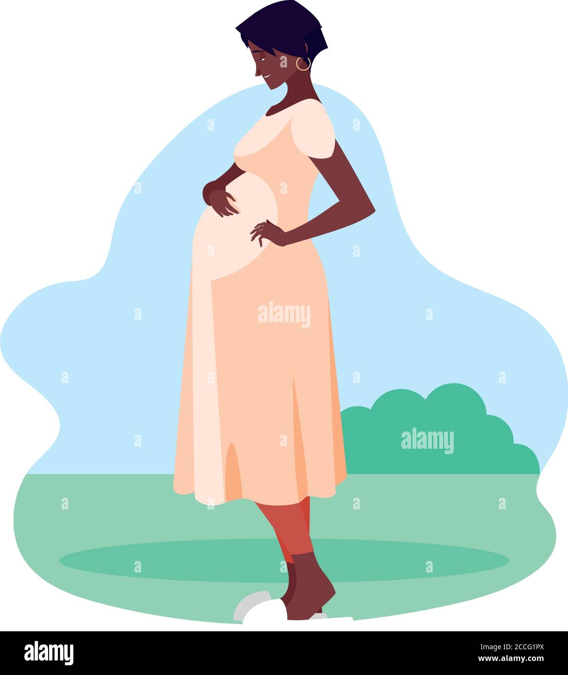 Black Pregnant Woman Cartoon At Park Design Belly Pregnancy Maternity