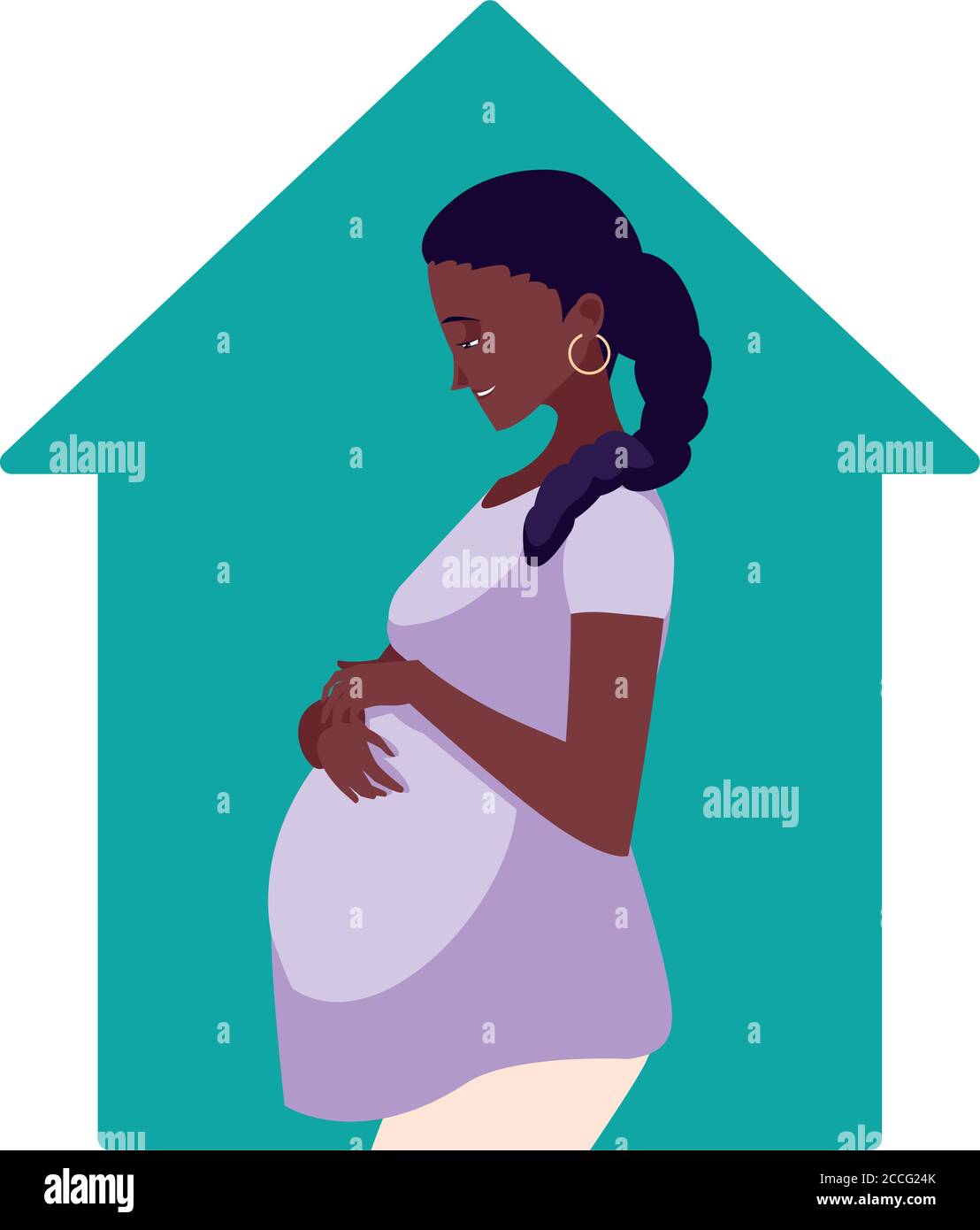 Black Pregnant Woman Cartoon In House Design Belly Pregnancy Maternity