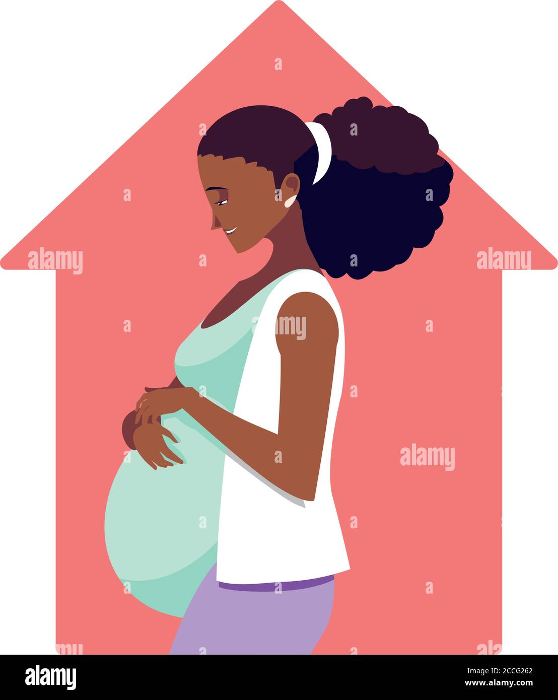 black pregnant woman cartoon in house design, Belly pregnancy maternity ...