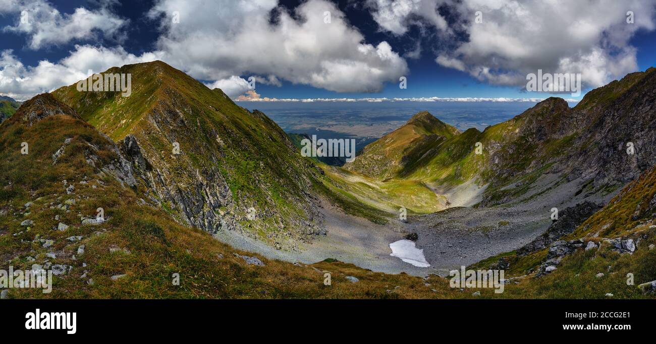 Aerial view of highlands peaks with mountain trails in the summer Stock ...