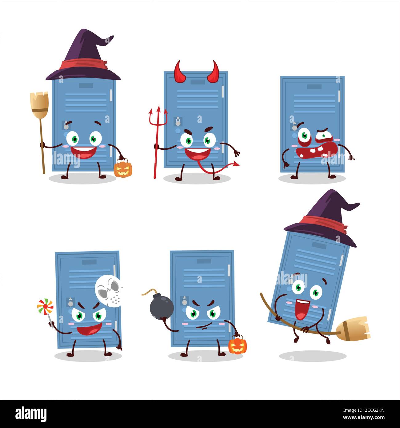 Halloween expression emoticons with cartoon character of locker Stock ...