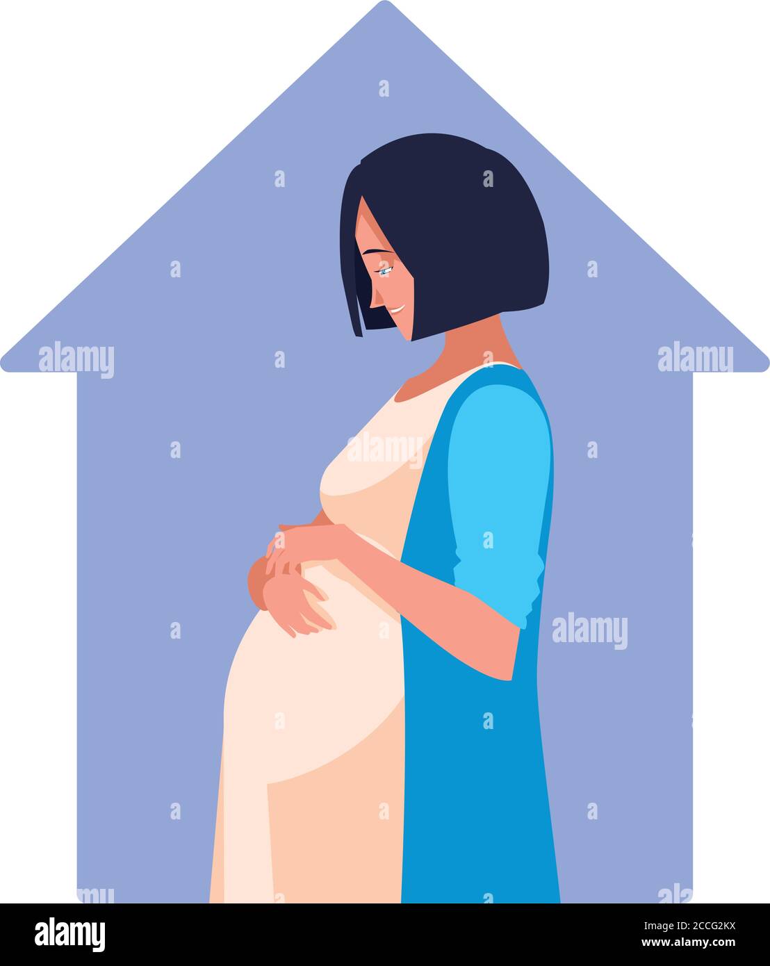 Pregnant Woman Cartoon In House Design Belly Pregnancy Maternity And