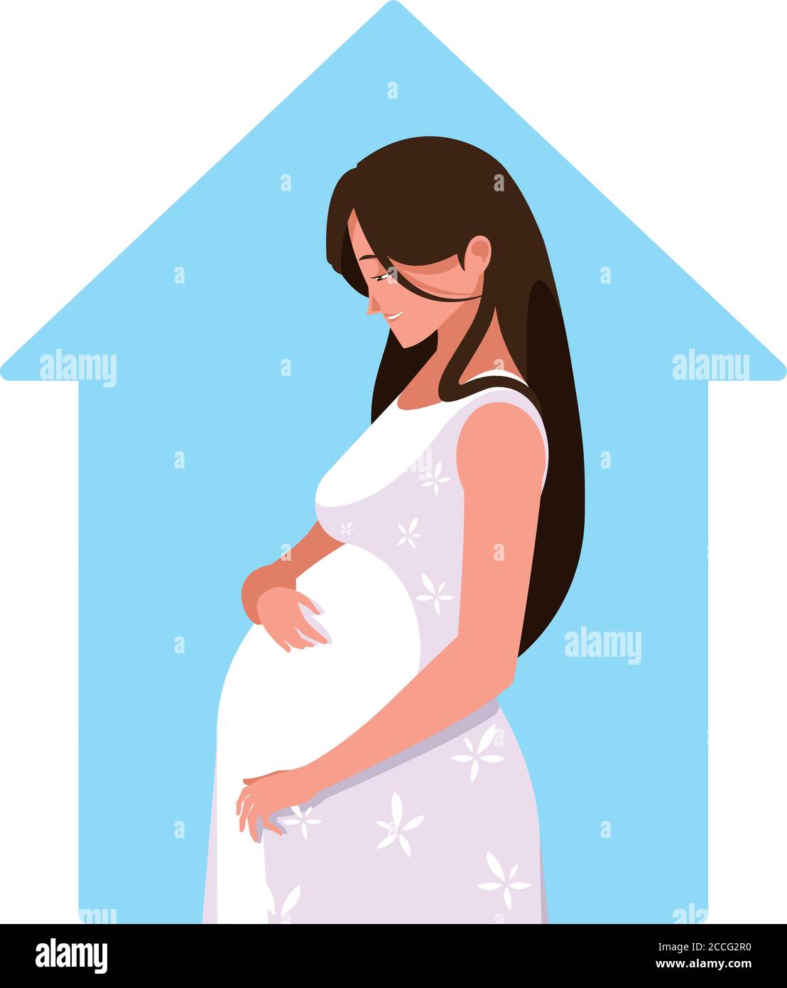 Pregnant Woman Cartoon In House Design Belly Pregnancy Maternity And