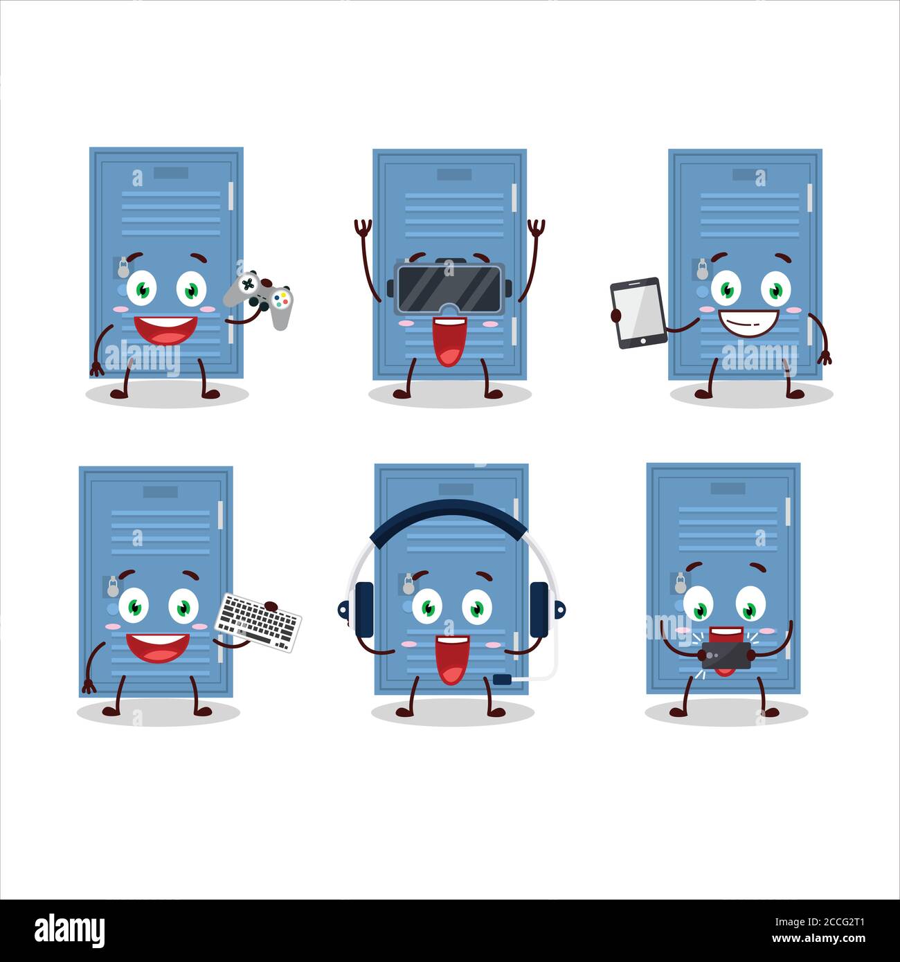 Locker cartoon character are playing games with various cute emoticons ...