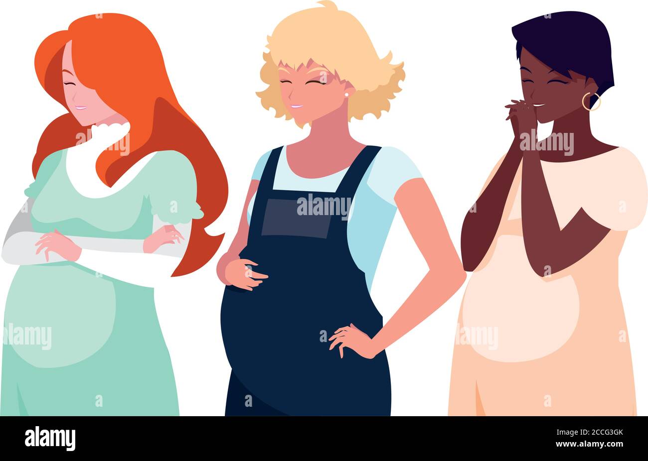 three pregnant women cartoons design, Belly pregnancy maternity and ...