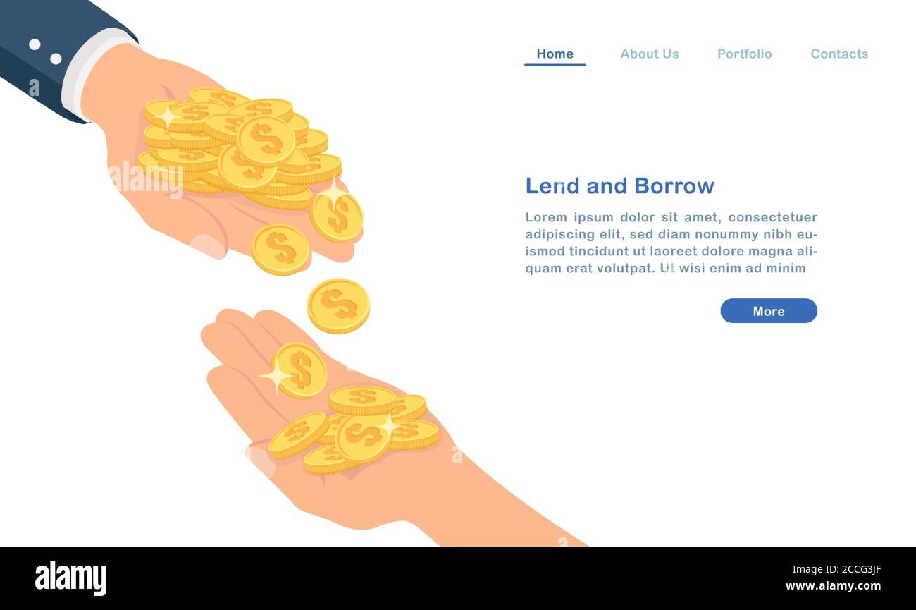 Website landing page template cartoon lend and borrow money concept ...