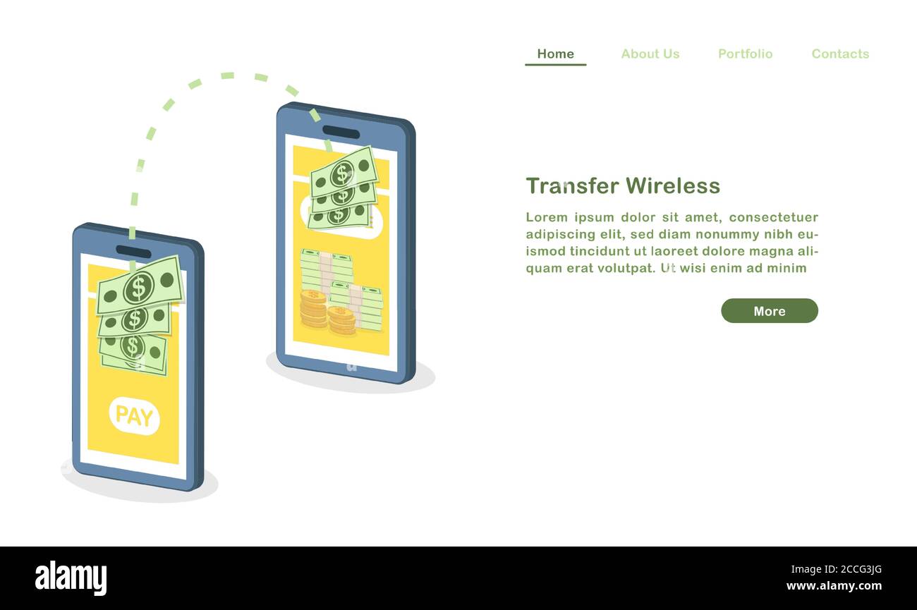 Website landing page template cartoon transfer money wireless with ...