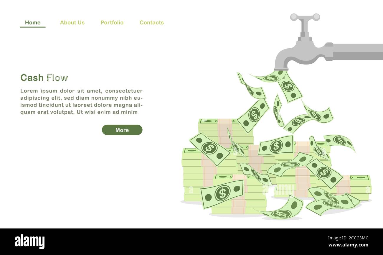 Website landing page template cartoon water tap faucet dropping money ...