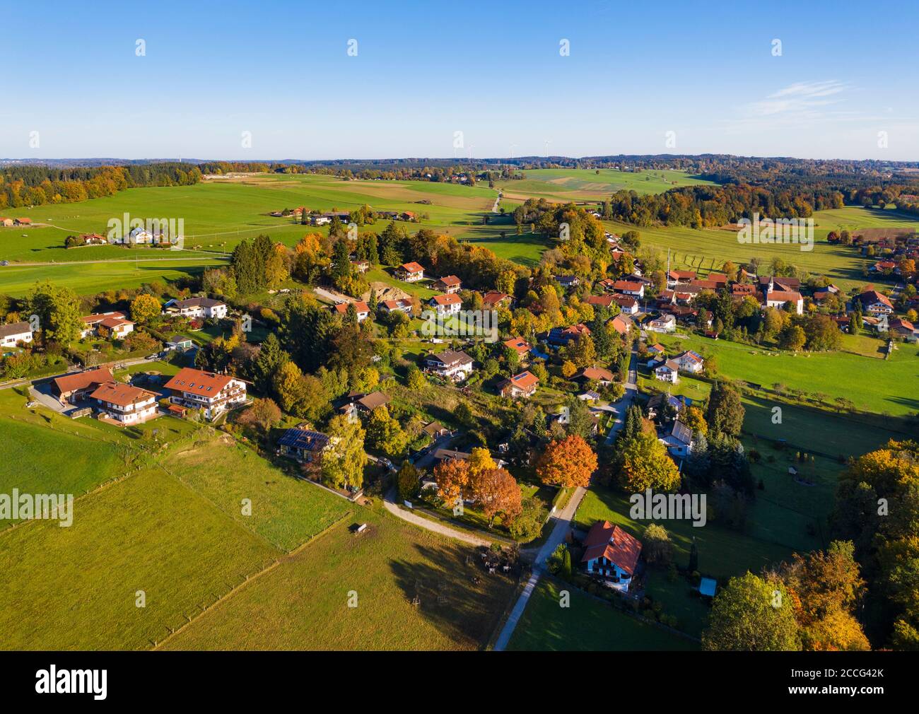 Dorfen bei Icking, aerial photo, Upper Bavaria, Bavaria, Germany Stock ...