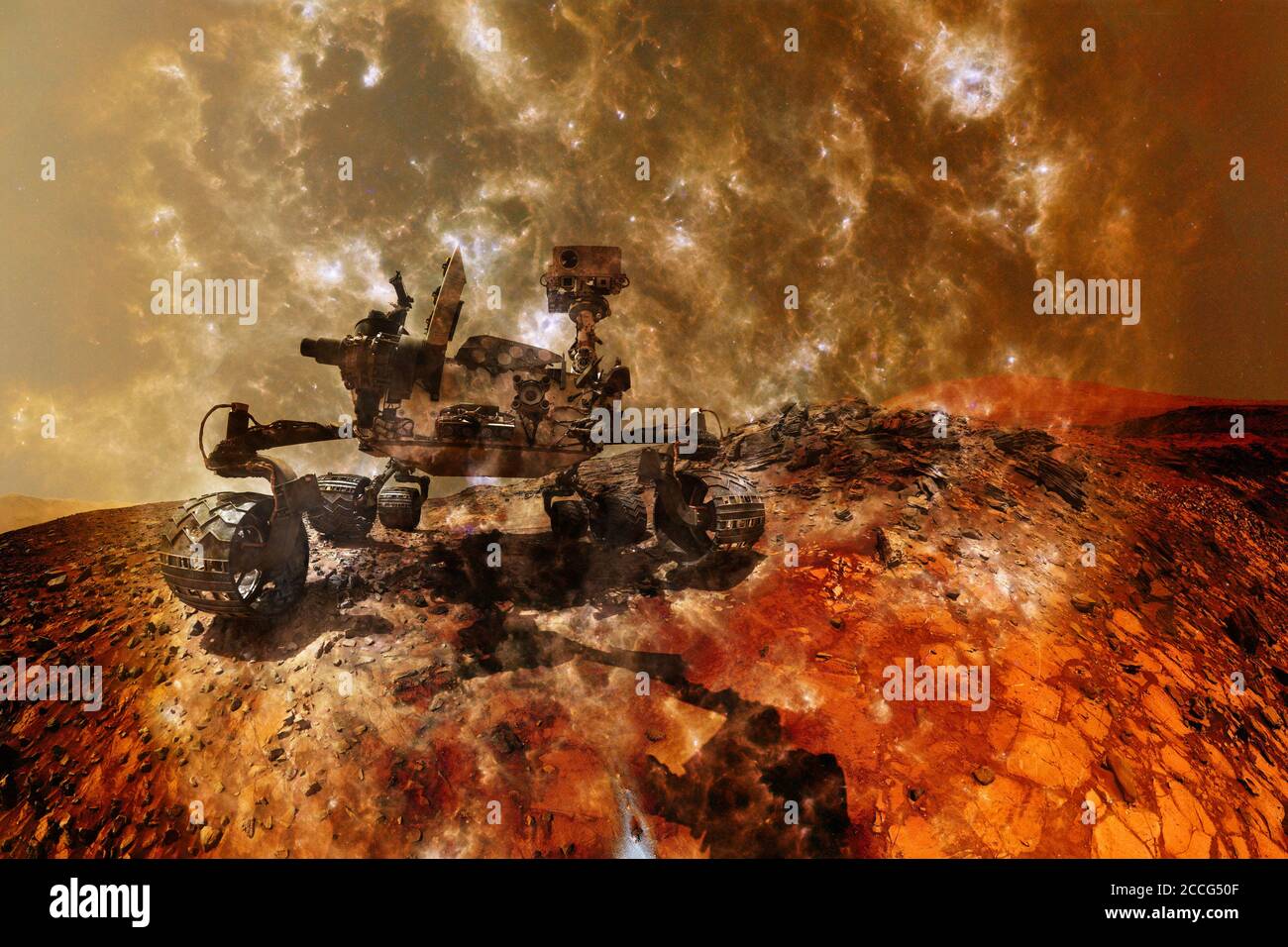 Curiosity rover exploring the surface of Mars. Science fiction ...