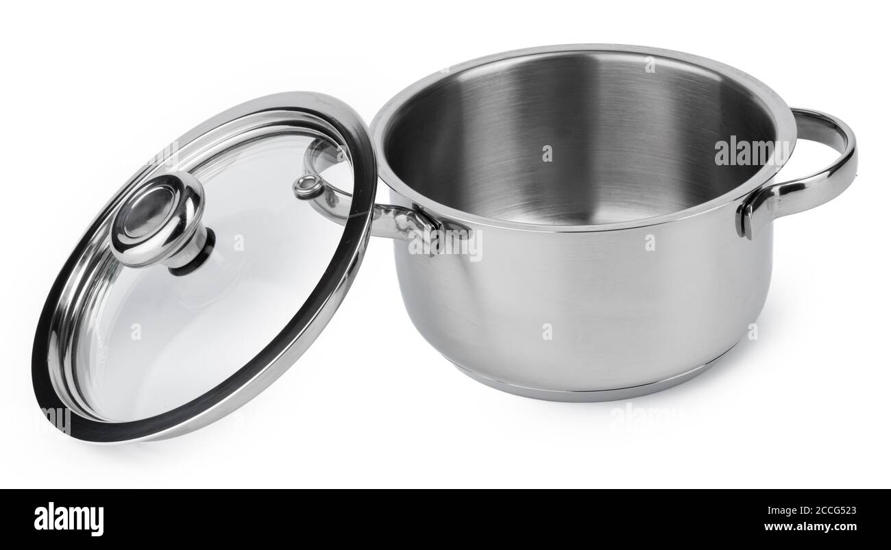 New metal cooking pot isolated on white Stock Photo - Alamy