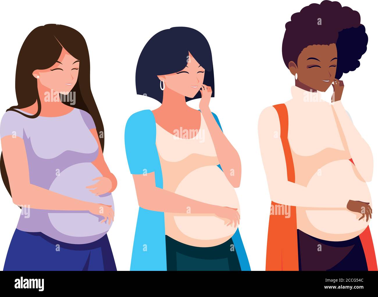 three pregnant women cartoons design, Belly pregnancy maternity and ...