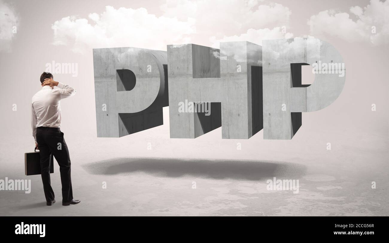 Rear view of a businessman standing in front of PHP abbreviation ...