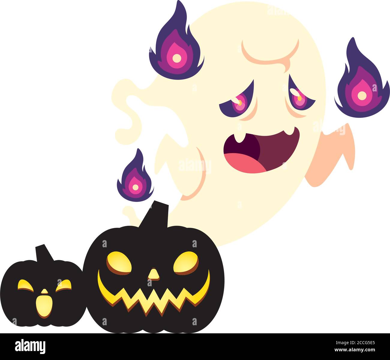 Halloween ghost cartoon with pumpkins design, Holiday and scary theme ...