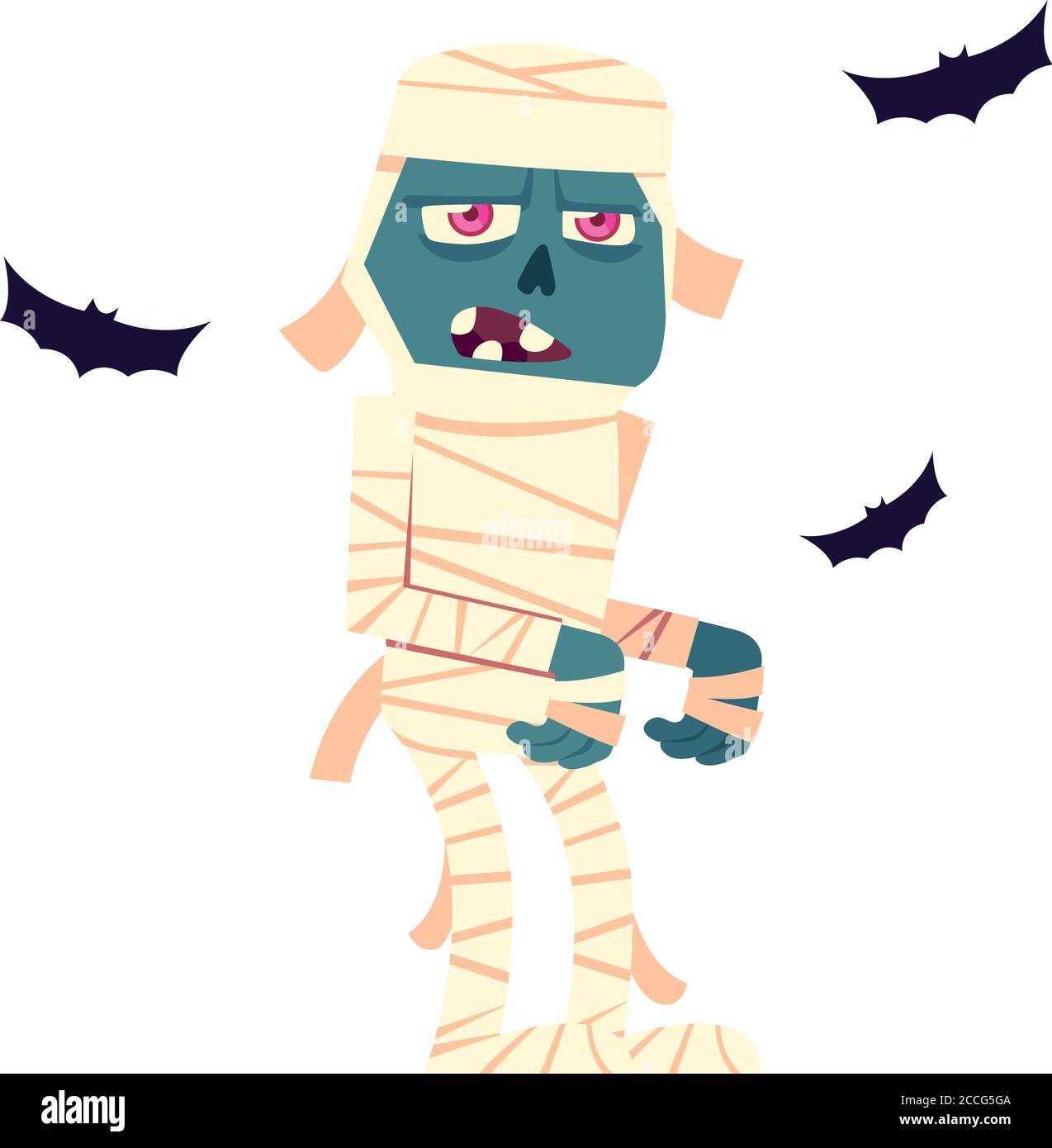 Halloween mummy cartoon with bats design, Holiday and scary theme ...