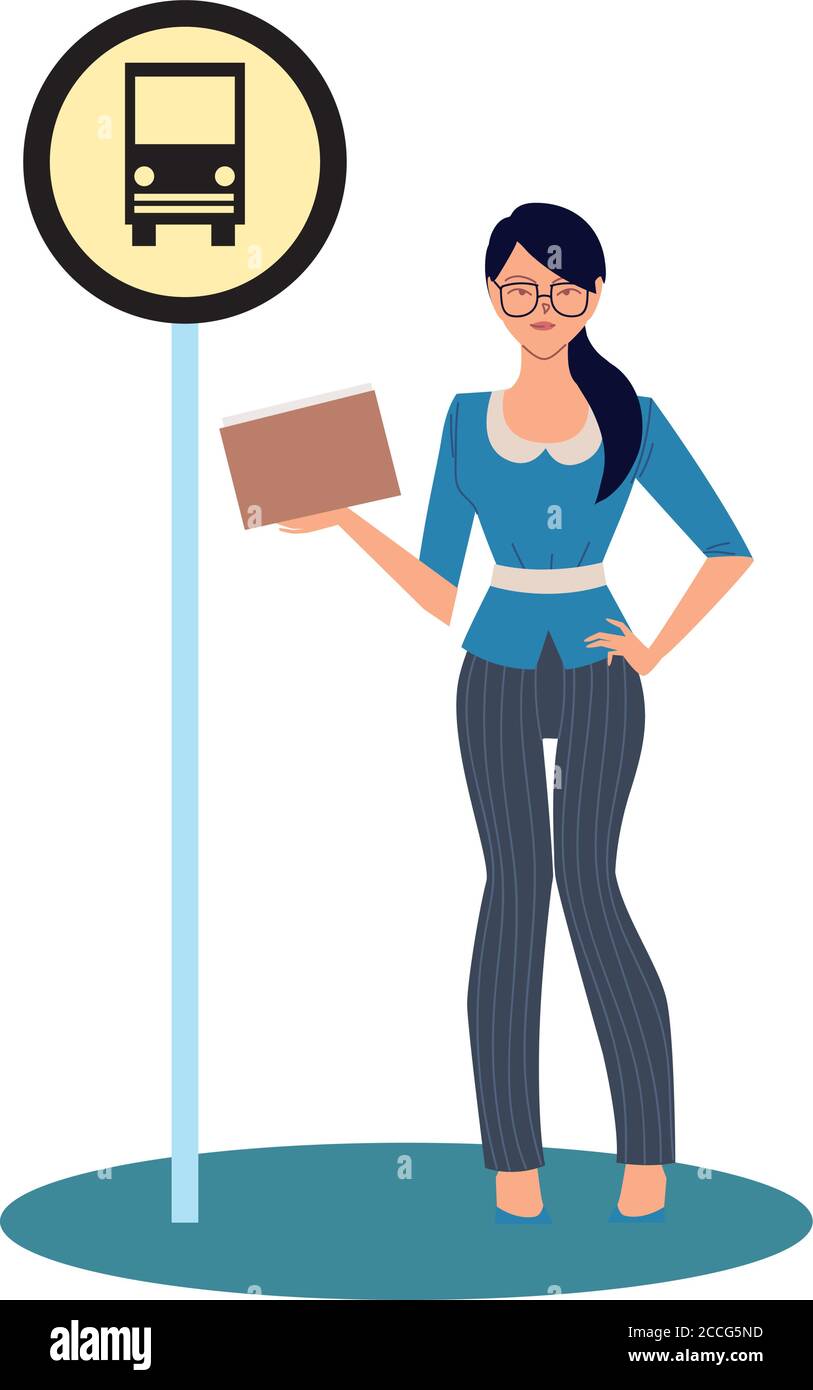 Businesswoman cartoon with file at bus station design, business fashion ...
