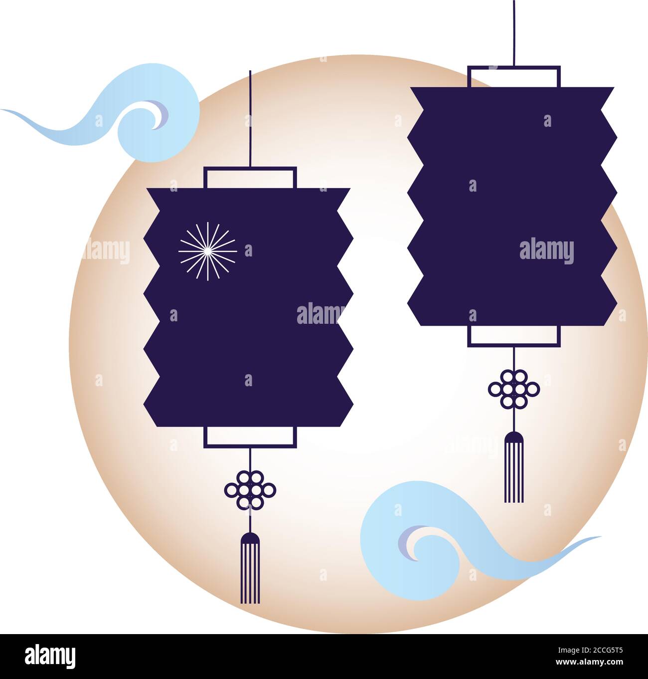 Lanterns on moon with clouds design, Mid autumn harvest moon festival ...