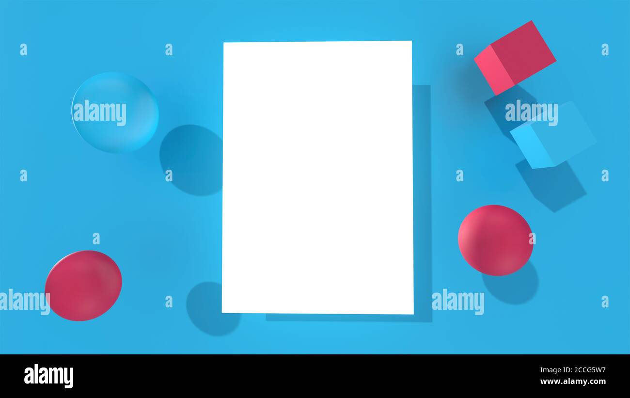3d render flyer poster mockup on blue background Stock Photo - Alamy