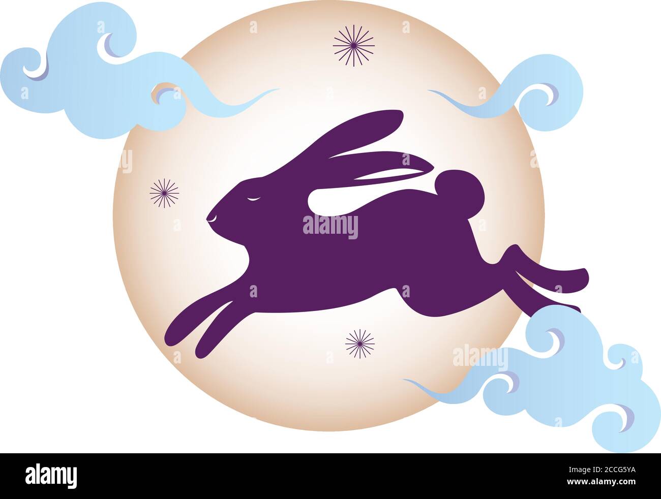Rabbit on moon with clouds design, Mid autumn harvest moon festival ...