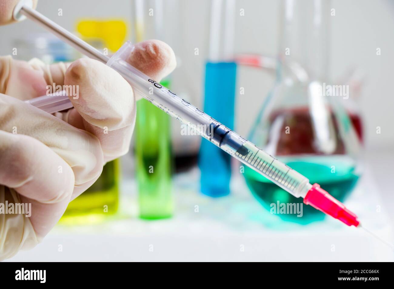 Diabetes vaccine, needle inject with liquid insulin, laboratory ...