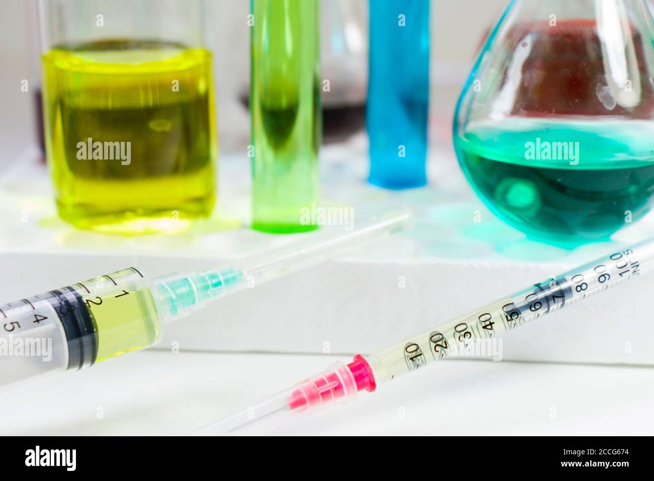 Diabetes vaccine, needle inject with liquid insulin, laboratory ...