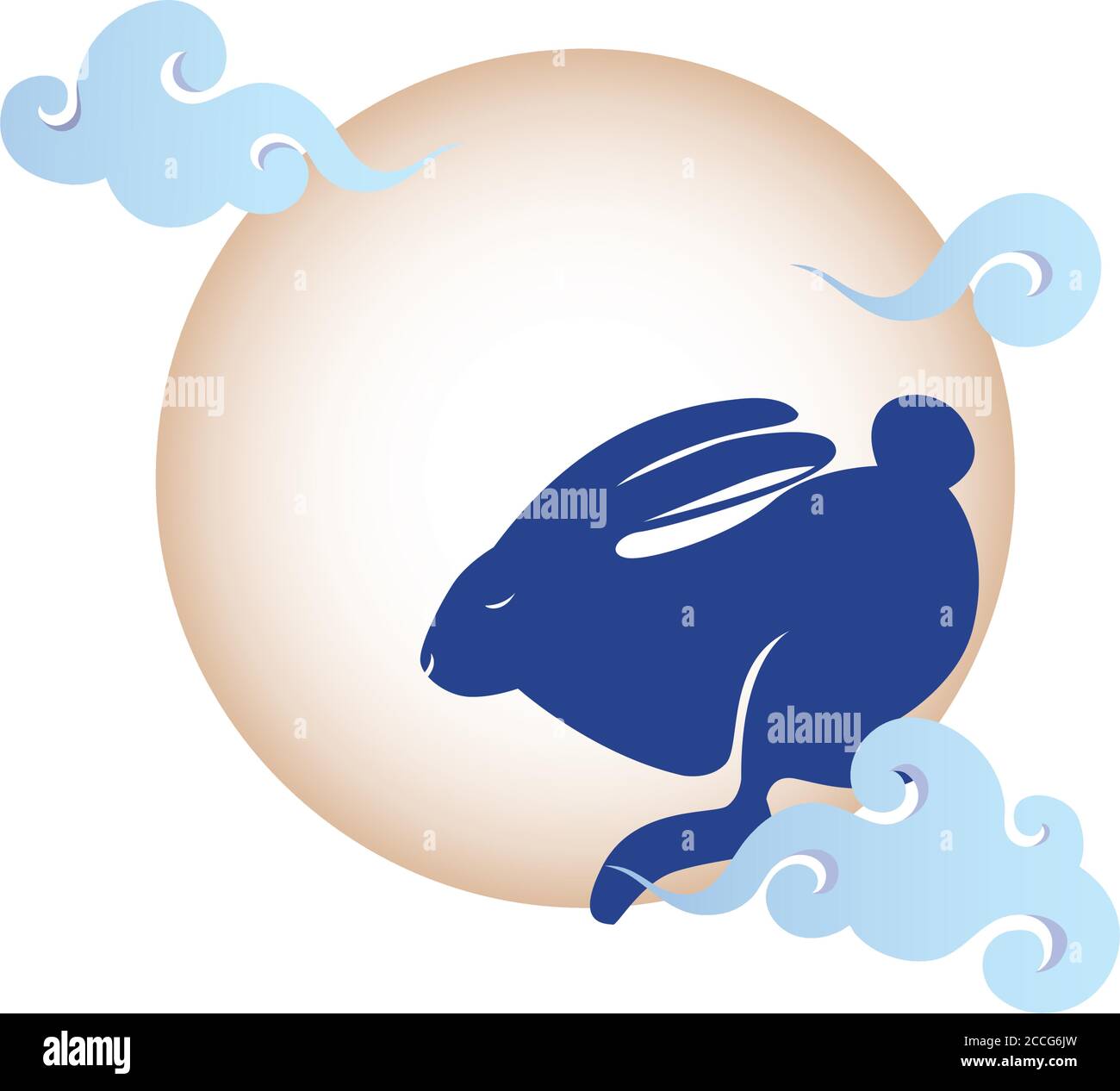 Rabbit on moon with clouds design, Mid autumn harvest moon festival ...