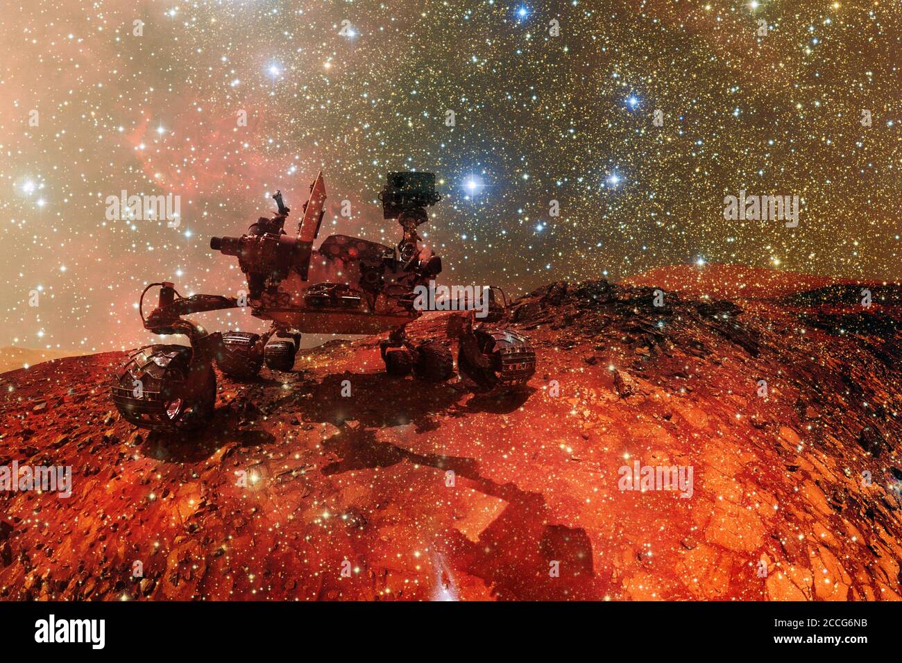 Curiosity rover exploring the surface of Mars. Science fiction ...