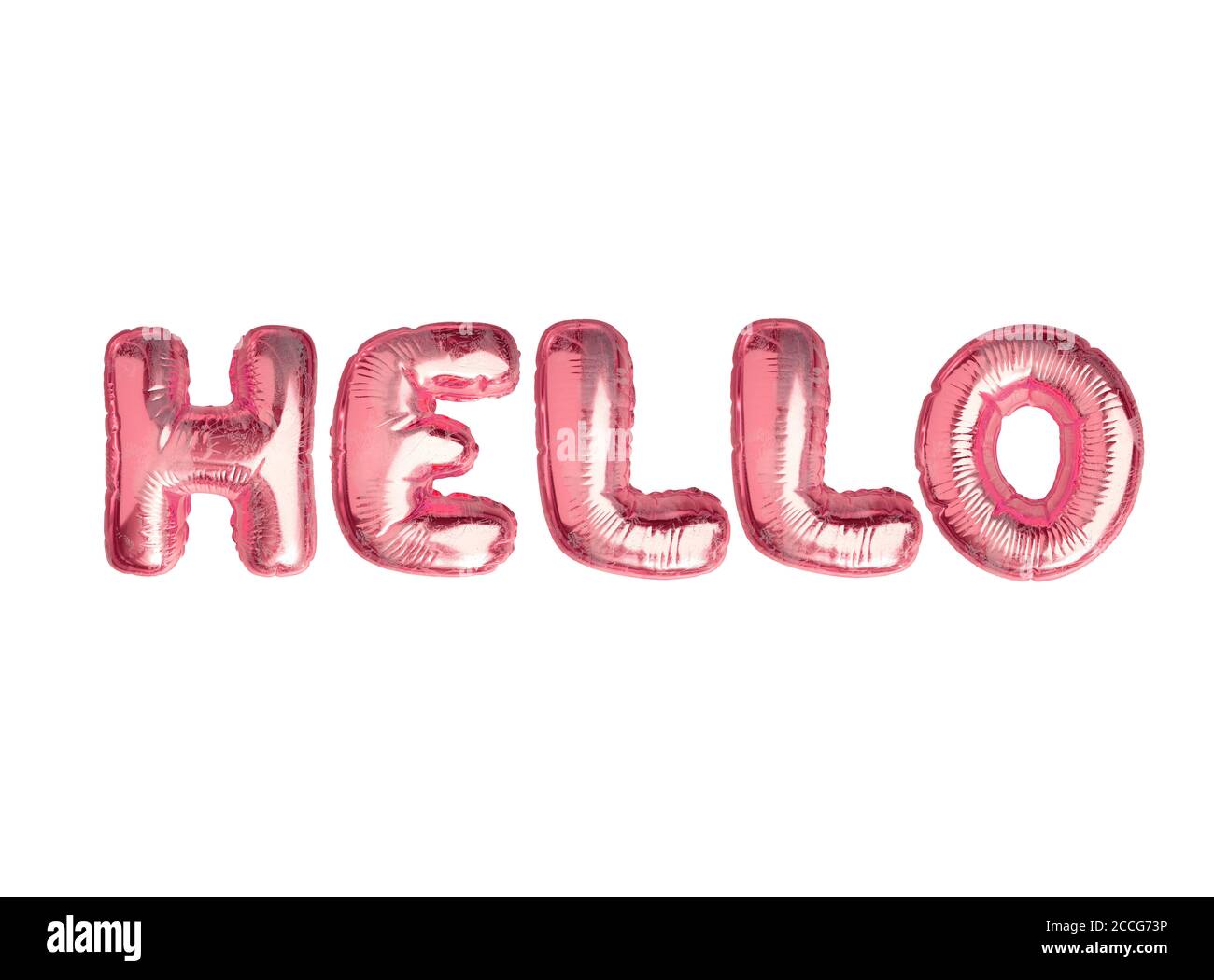 The isolated metallic pink air balloon word HELLO on white background ...