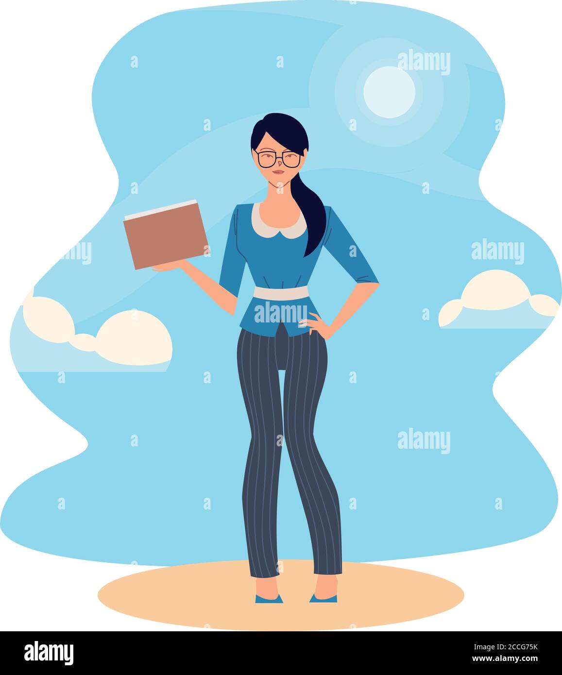 Businesswoman cartoon with file sun and clouds design, business fashion ...