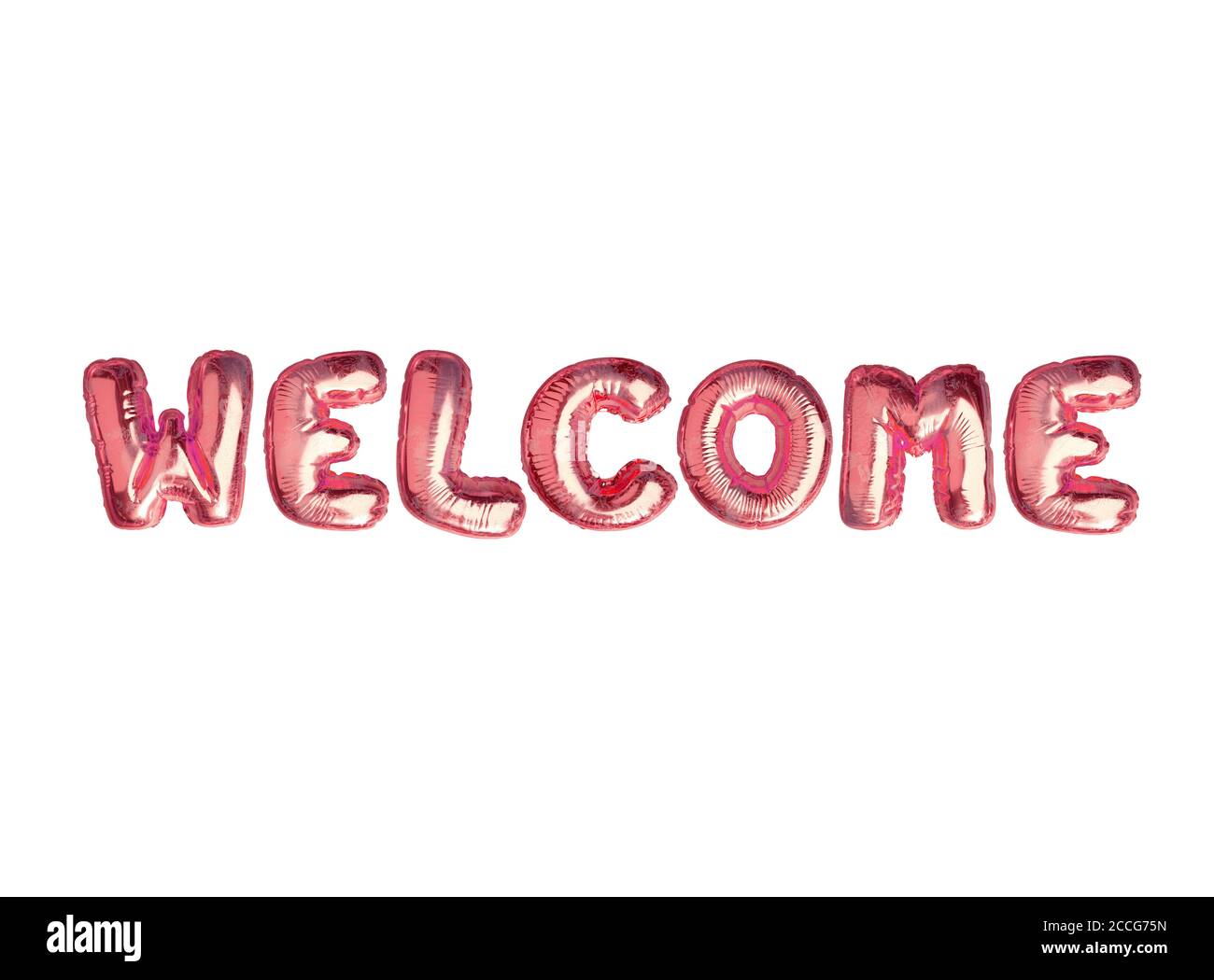 The isolated metallic pink air balloon word WELCOME on white background ...