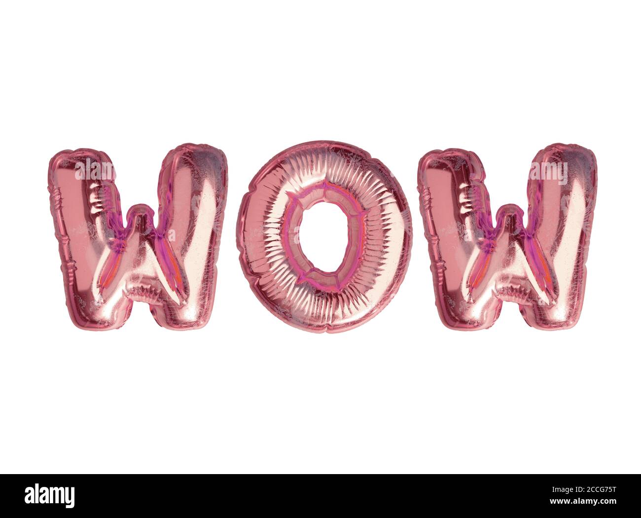 The isolated metallic pink air balloon word WOW on white background ...