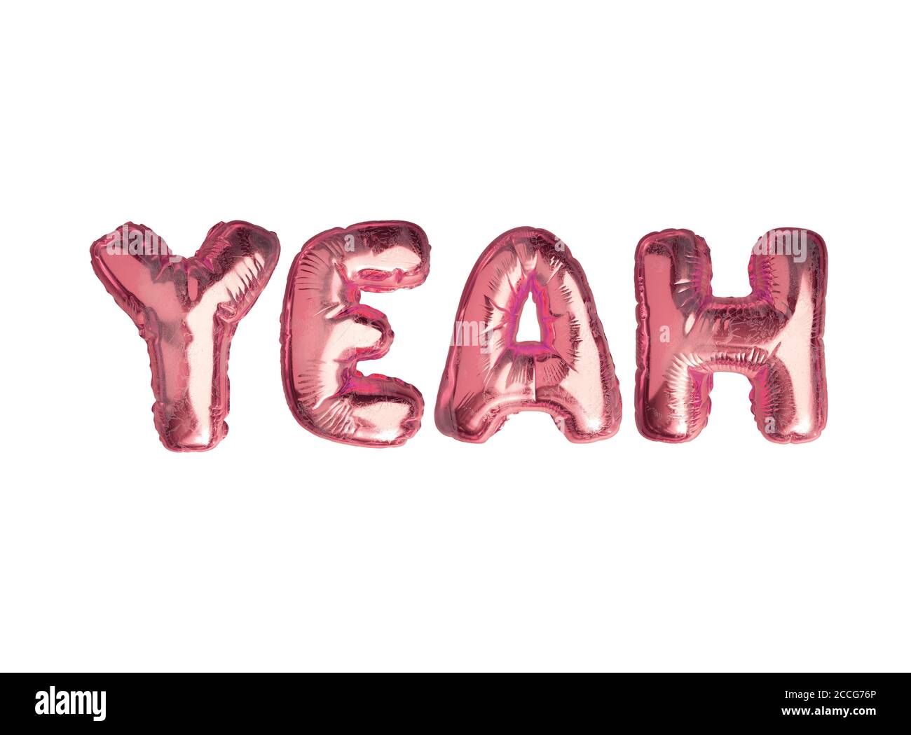 The isolated metallic pink air balloon word YEAH on white background ...