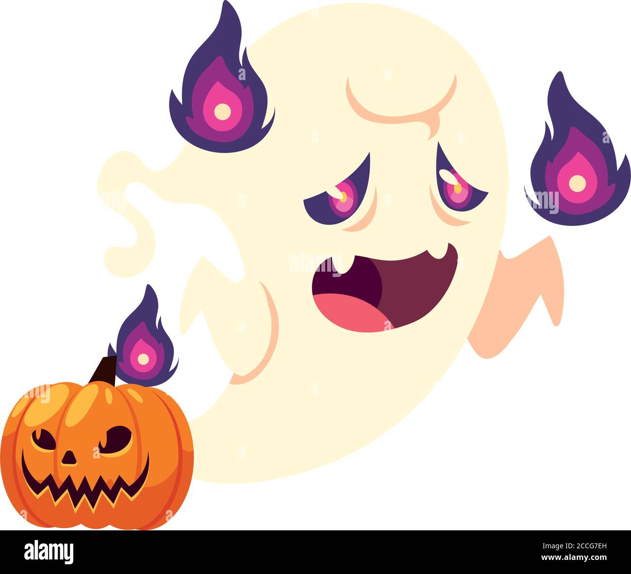 Halloween ghost cartoon with pumpkin design, Holiday and scary theme ...