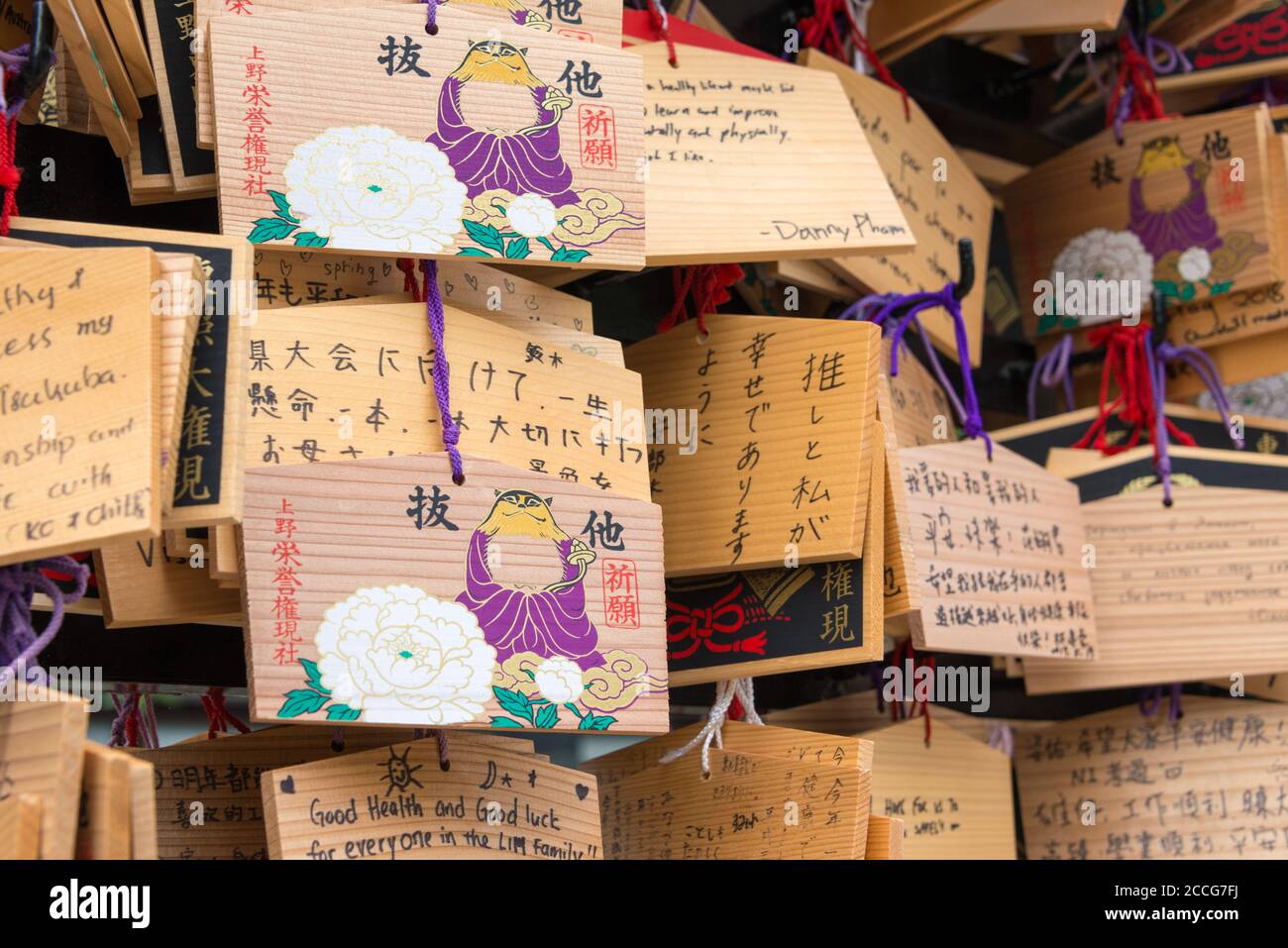Tokyo, Japan - Traditional wooden prayer tablet (Ema) at Ueno Toshogu ...
