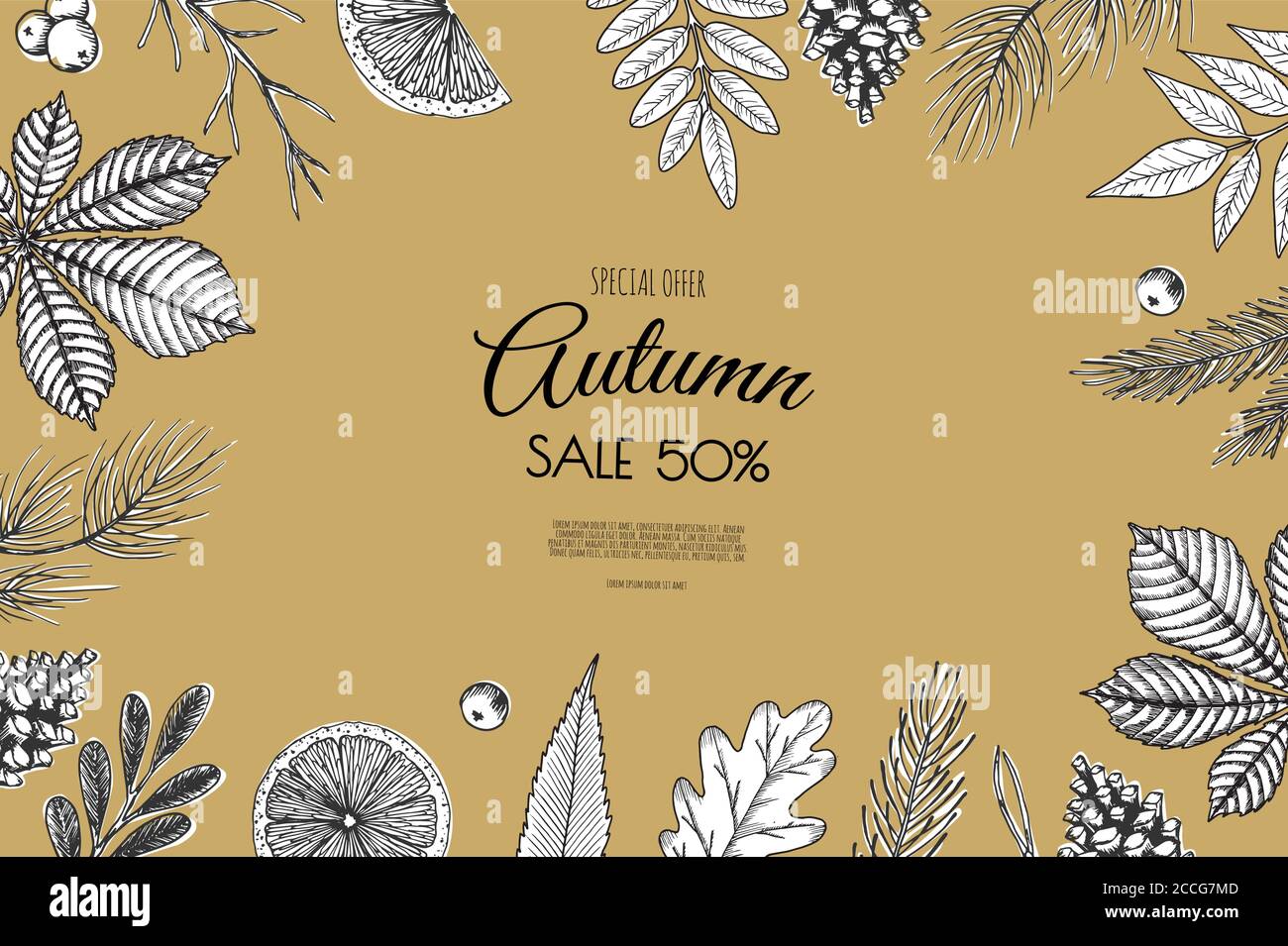 Autumn sale flyer template. Bright fall leaves. Poster, card, label ...