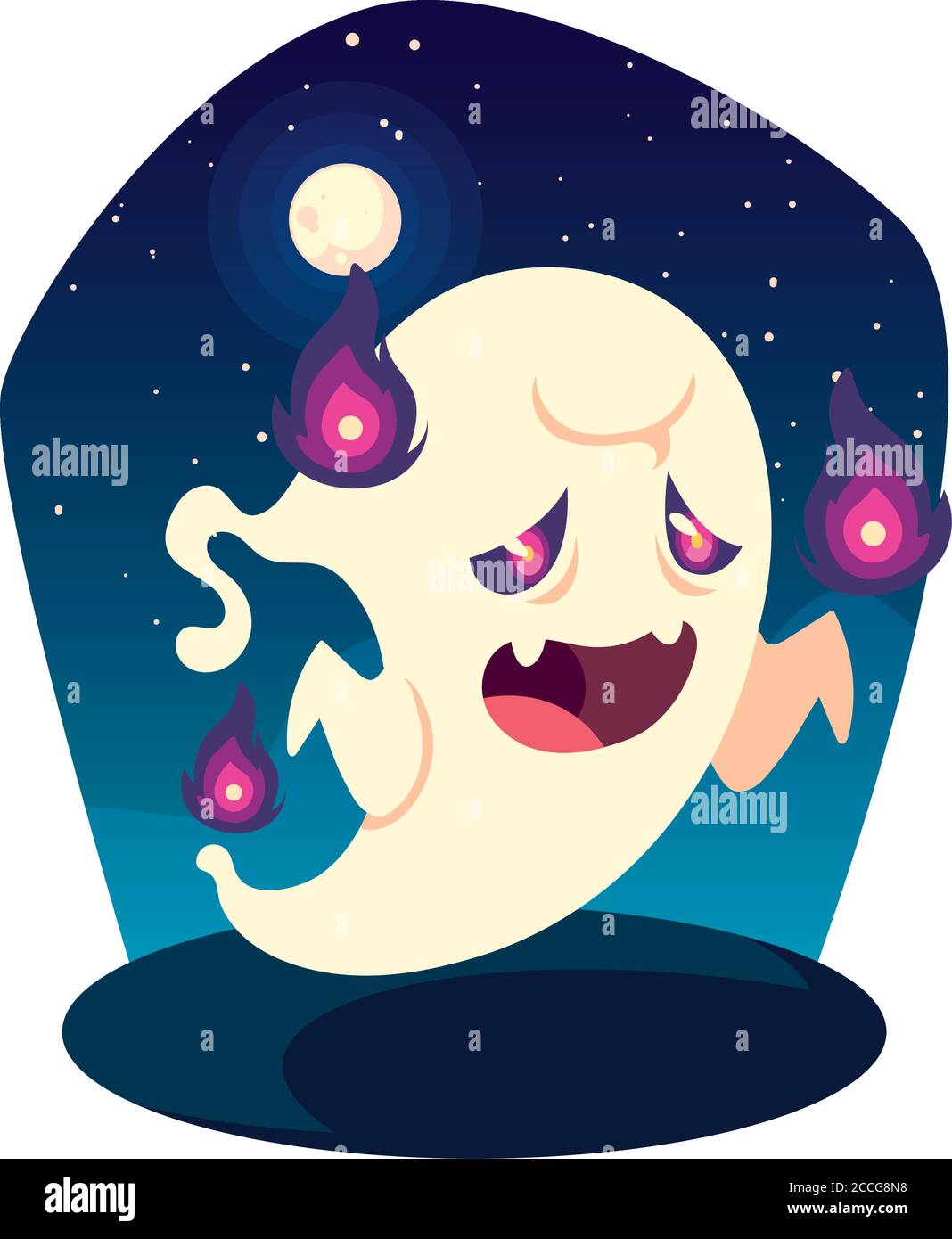 Halloween ghost cartoon at night design, Holiday and scary theme Vector ...
