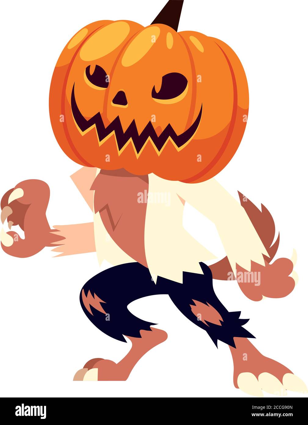Halloween werewolf cartoon with pumpkin mask design, Holiday and scary ...